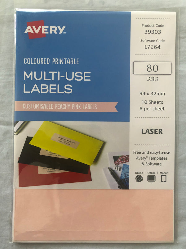 Avery Coloured Printable Multi-Use Labels (Peachy Pink) | Office ...