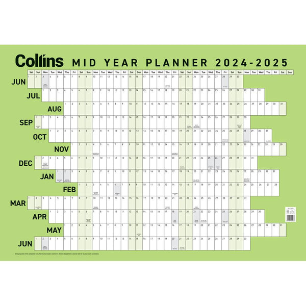 Collins Wall Planner Mid Year Large 2024/2025 | Office Connect 2018